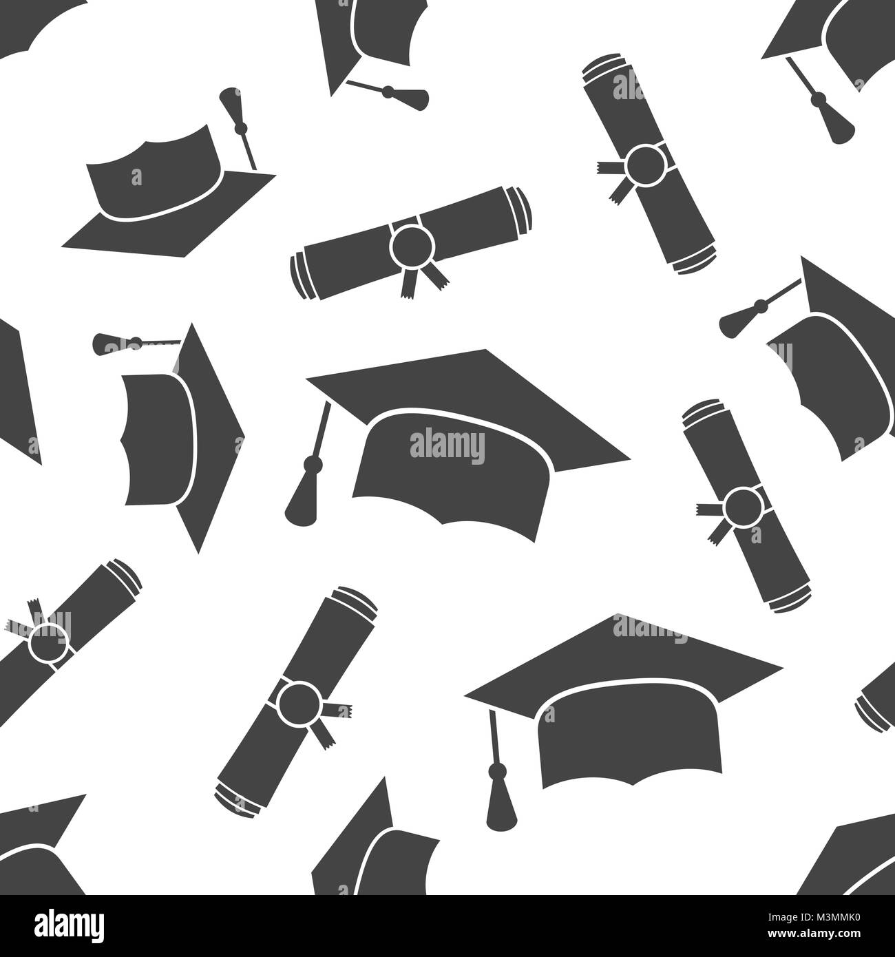 Graduation cap and diploma rolled scroll seamless pattern background ...