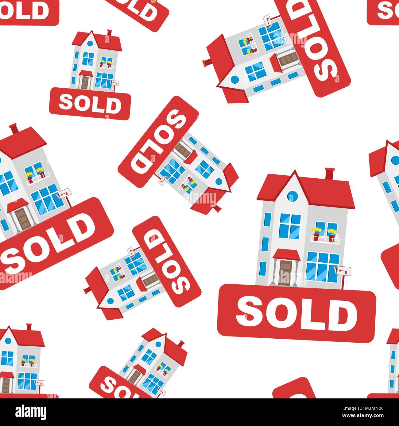 Sold sign with house seamless pattern background icon. Business flat ...