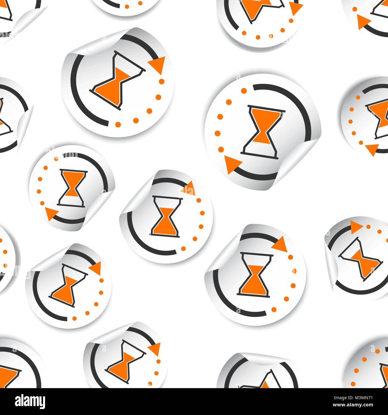 Hourglass time sticker icon seamless pattern background. Business flat ...