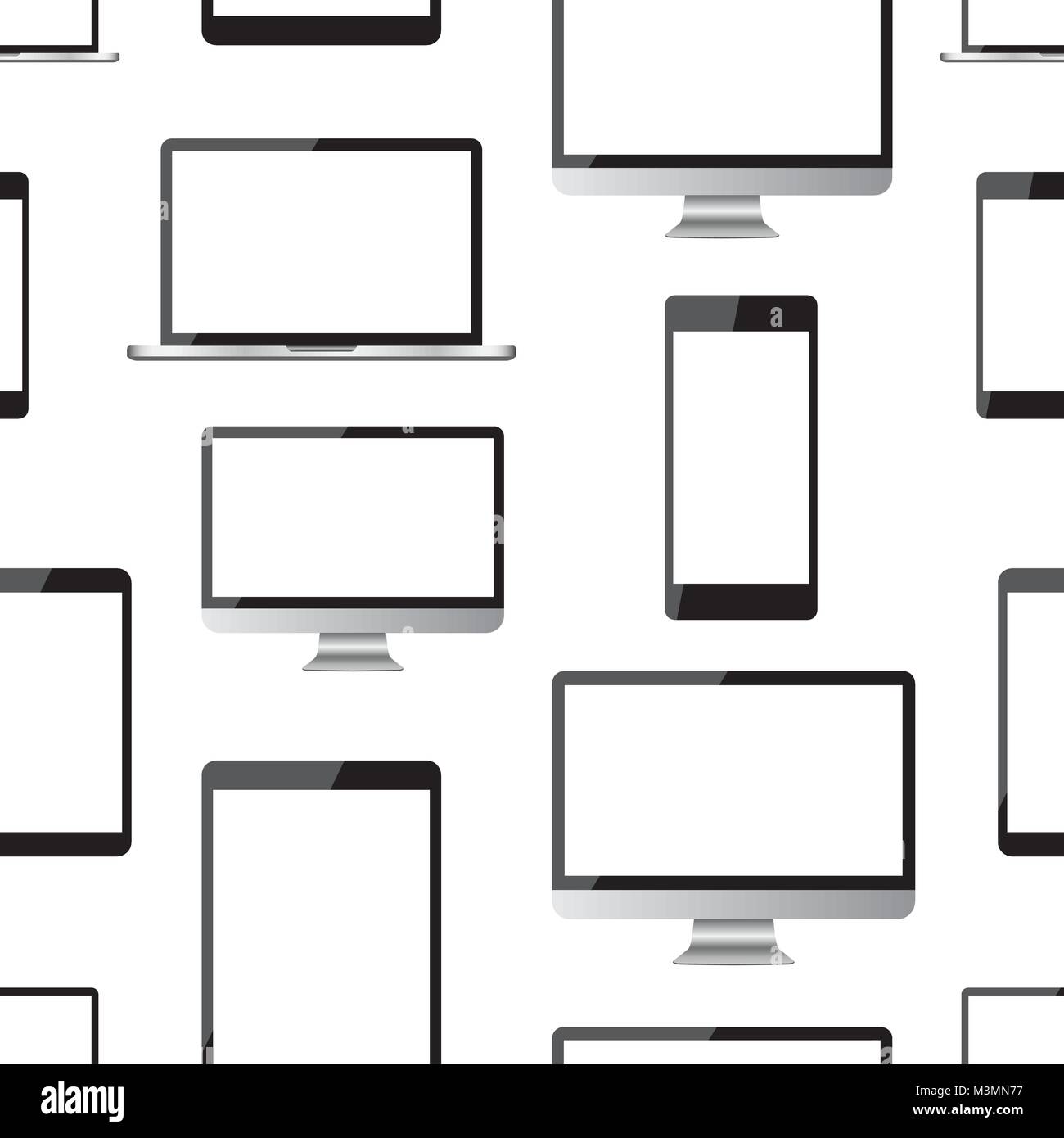 Realistic smartphone, tablet, laptop and desktop computer monitor ...