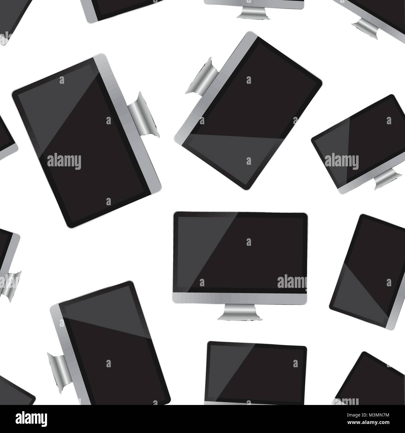 Desktop computer monitor seamless pattern background. Business flat ...