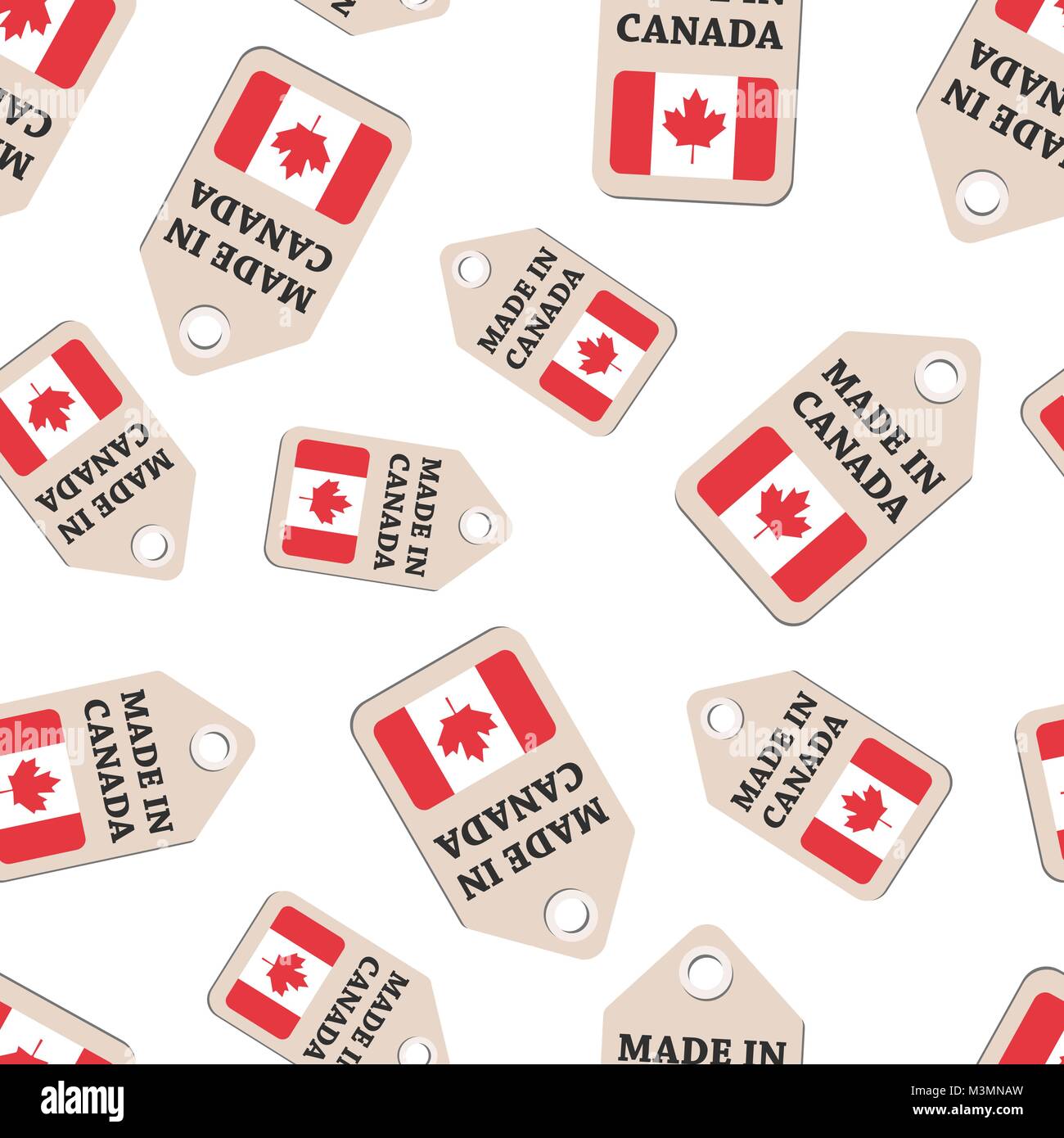 Hang tag made in Canada sticker with flag seamless pattern background ...