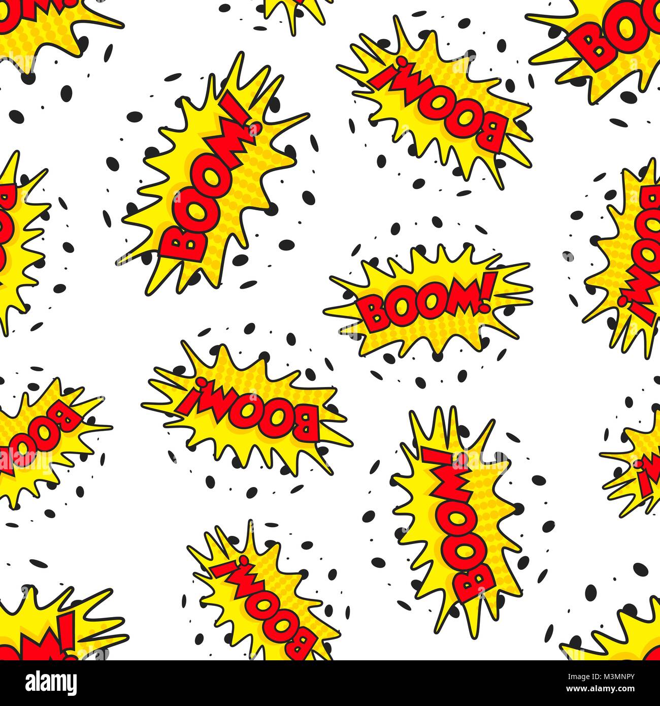 Boom comic sound effects seamless pattern background. Business flat ...