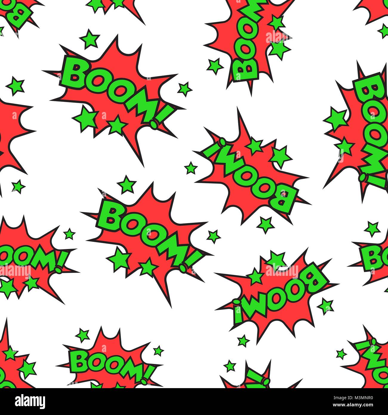 Boom comic sound effects seamless pattern background. Business flat ...