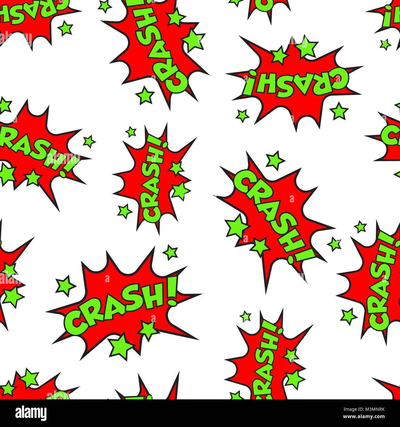 Crash comic sound effects seamless pattern background. Business flat ...
