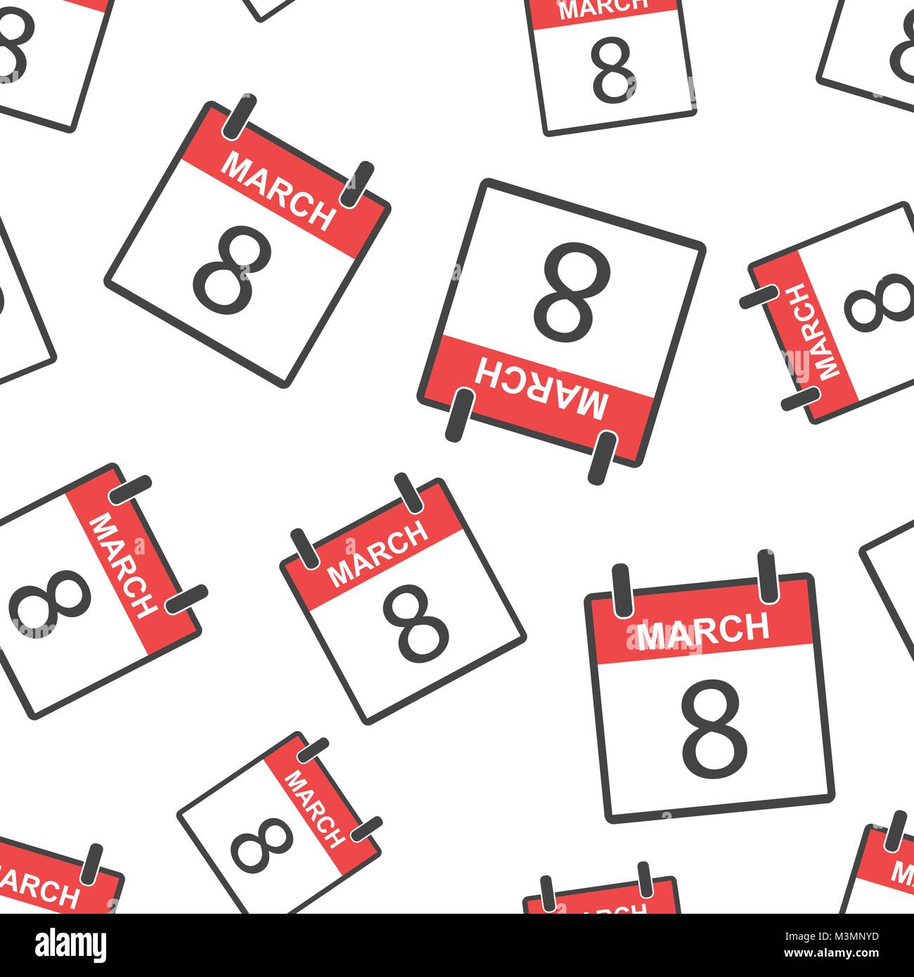 March 8 calendar page seamless pattern background. Business flat vector ...