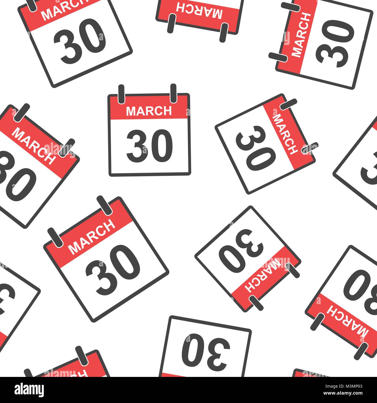March 30 calendar page seamless pattern background. Business flat ...