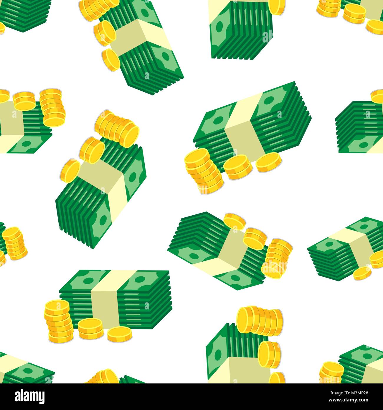 Stacks of gold coins and dollar cash seamless pattern background ...