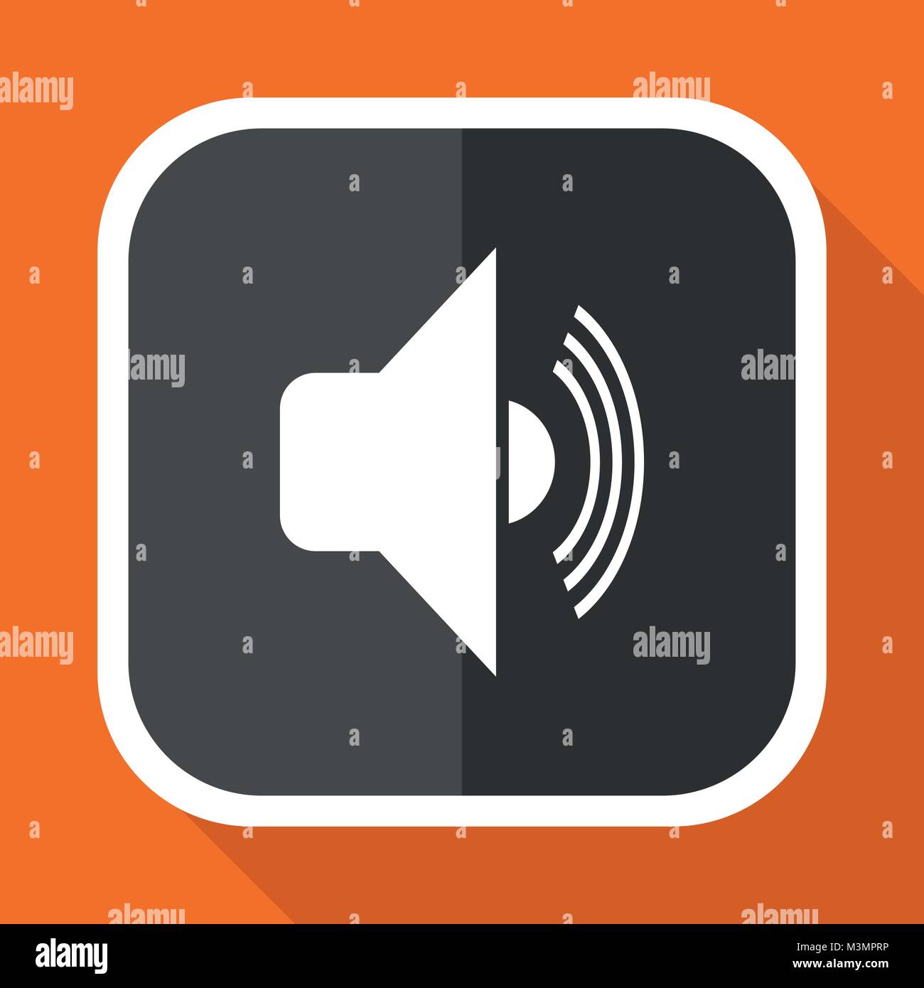 Volume vector icon. Flat design square internet gray button on orange ...