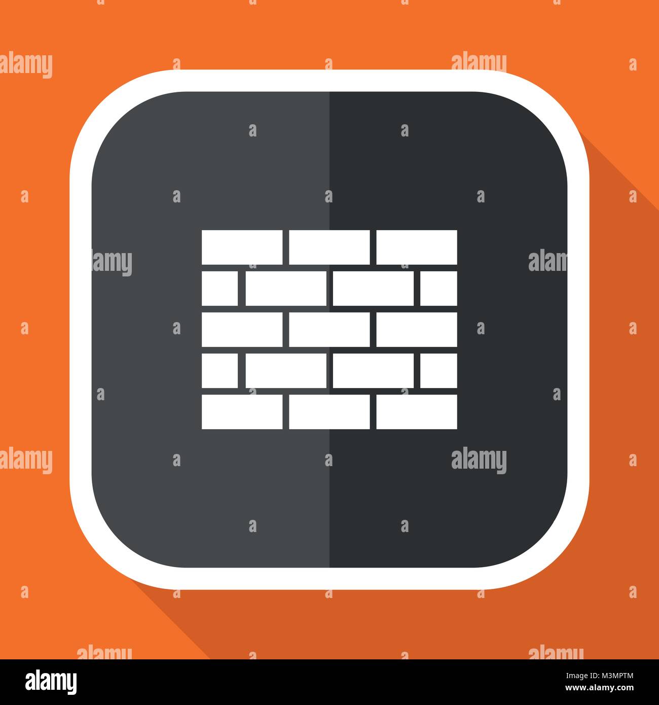 Firewall vector icon. Flat design square internet gray button on orange ...