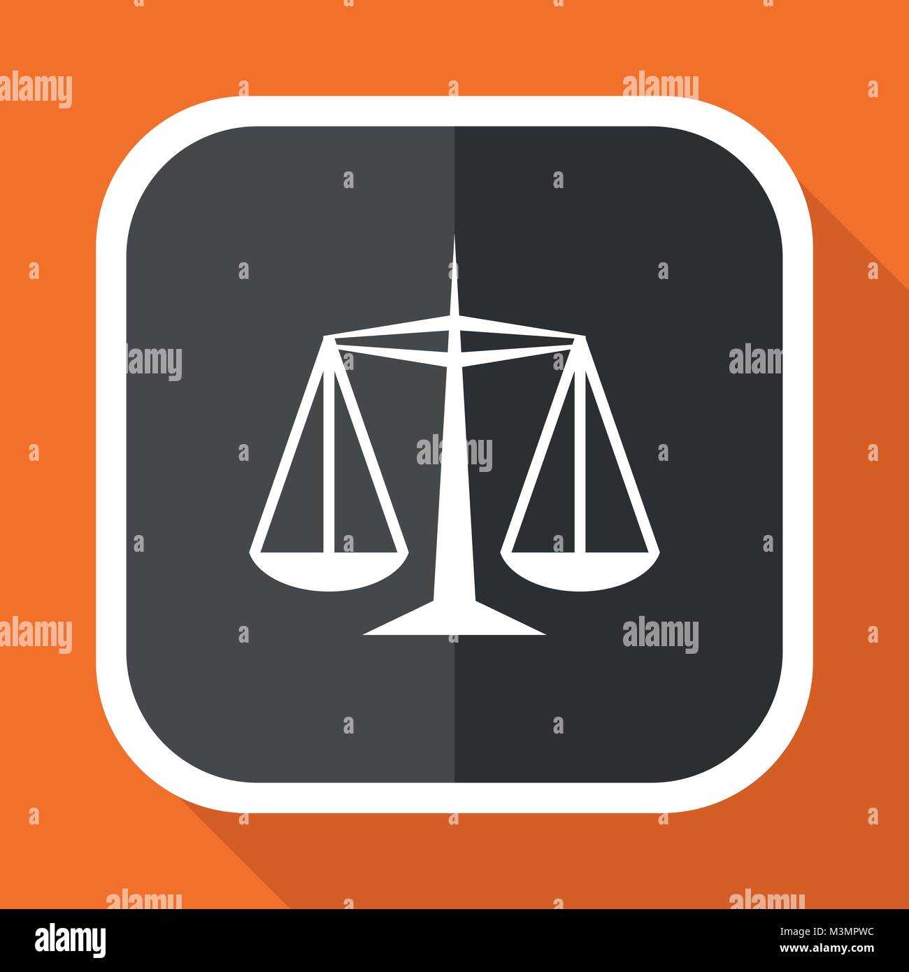 Justice vector icon. Flat design square internet gray button on orange ...