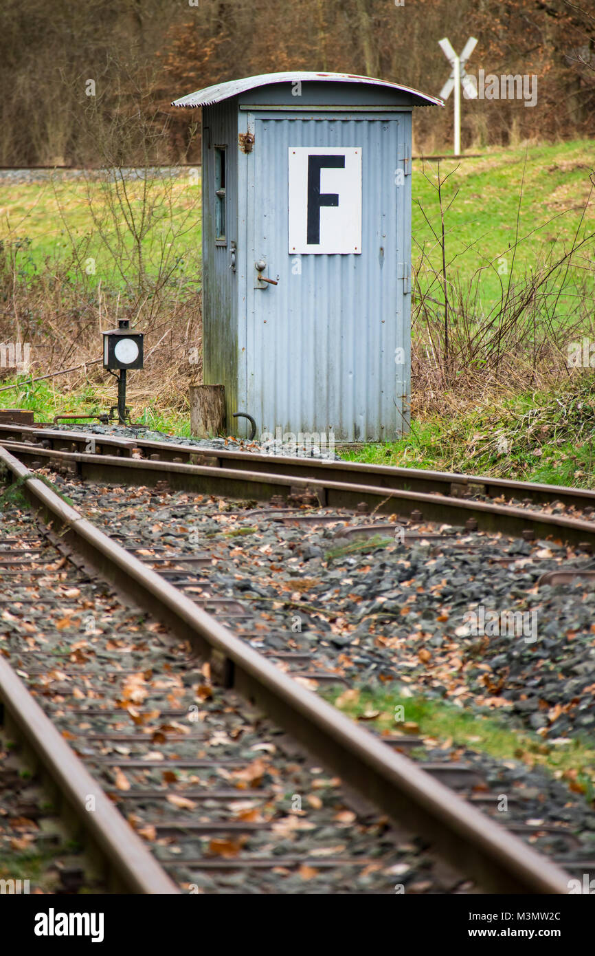 Railroad switch with point indicator and communication booth, german ...