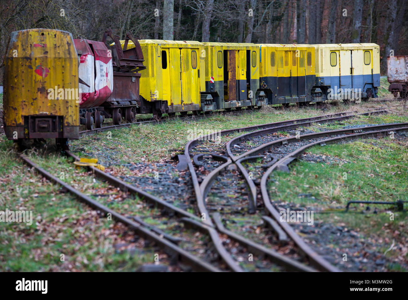 Mine train with passanger wagons, visitor's mine Grube Fortuna, Solms ...