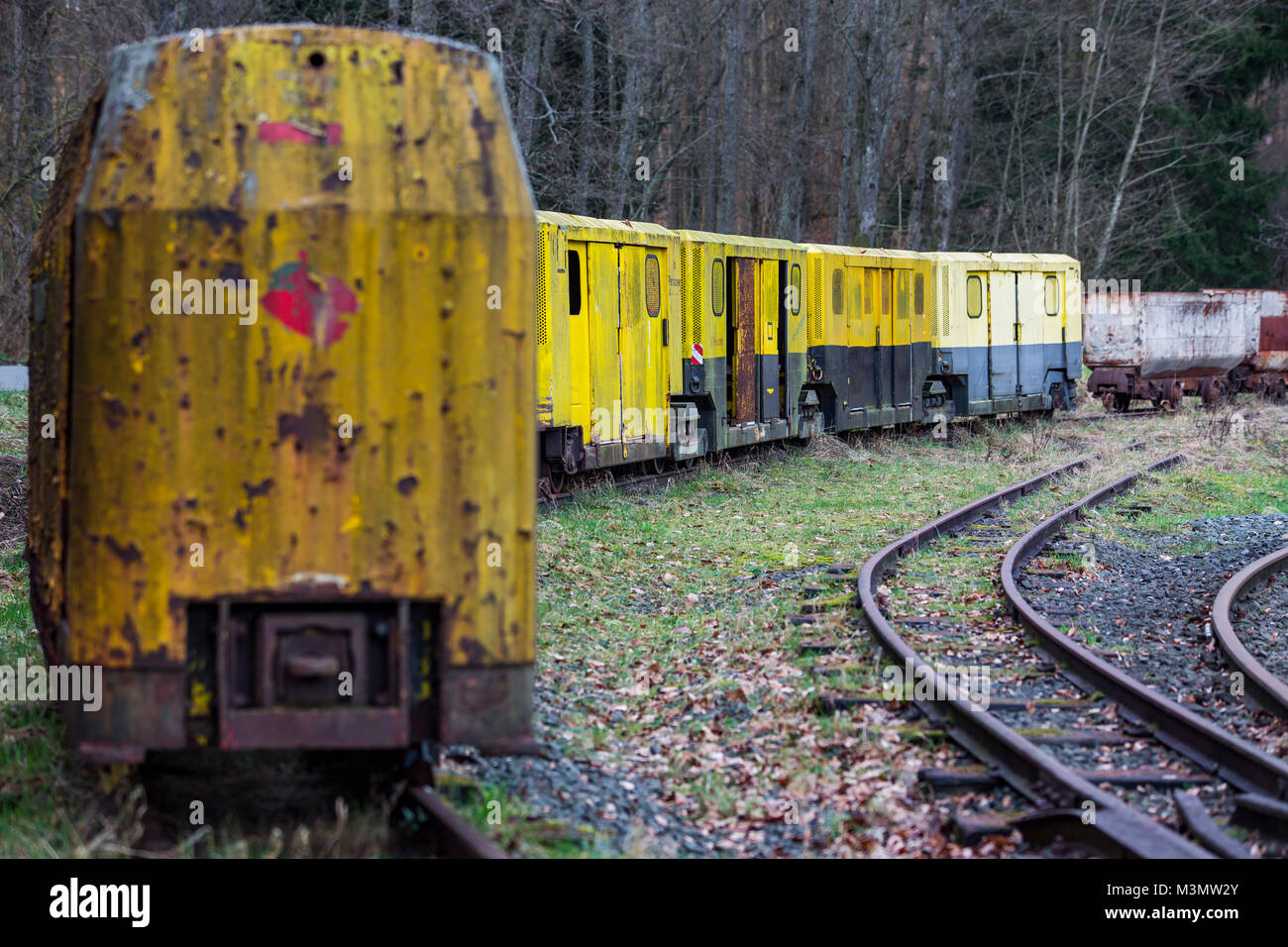 Mine train with passanger wagons, visitor's mine Grube Fortuna, Solms ...