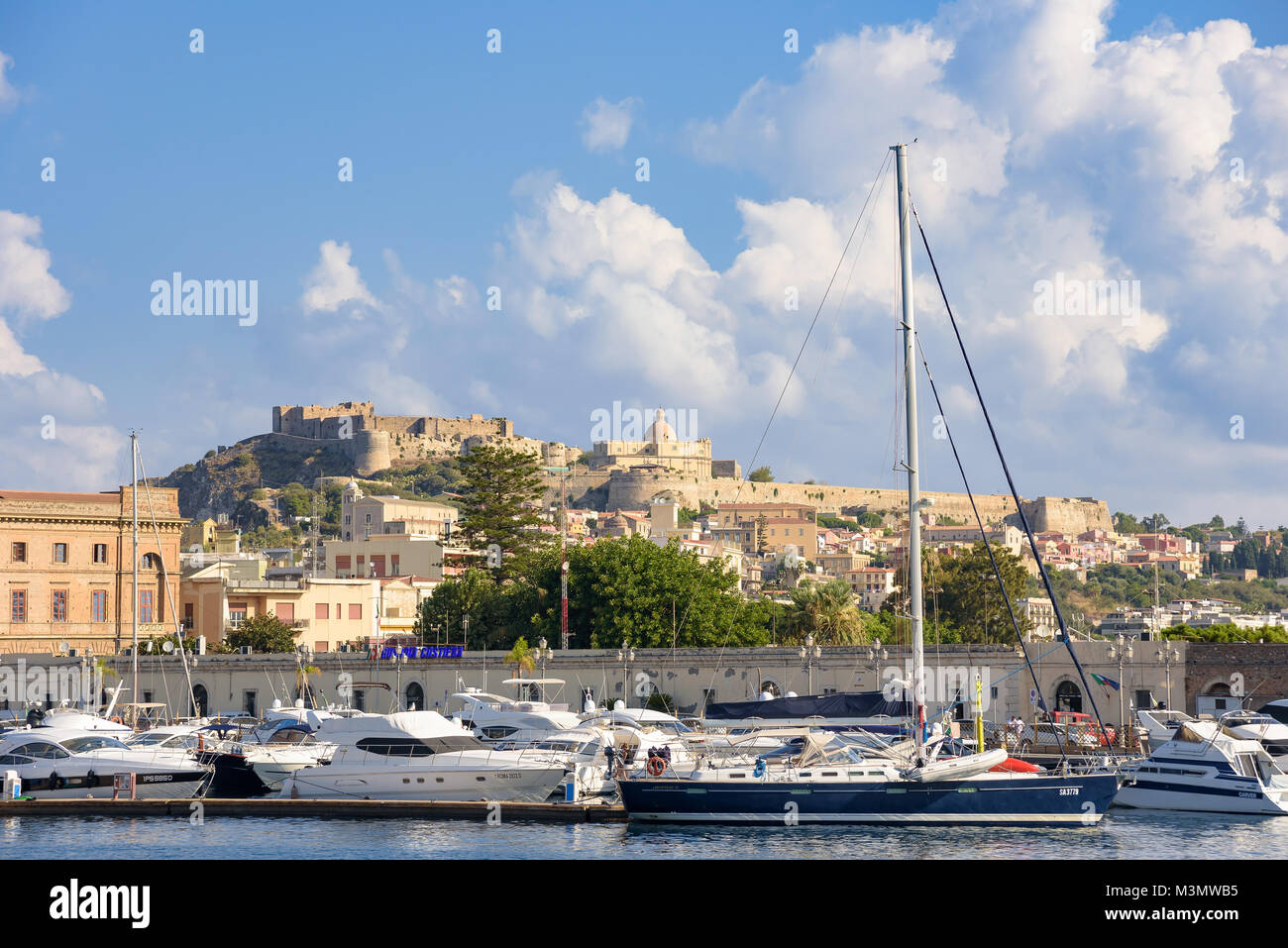 Milazzo, Italy - August 22, 2017: View of the port in Sicilian town ...