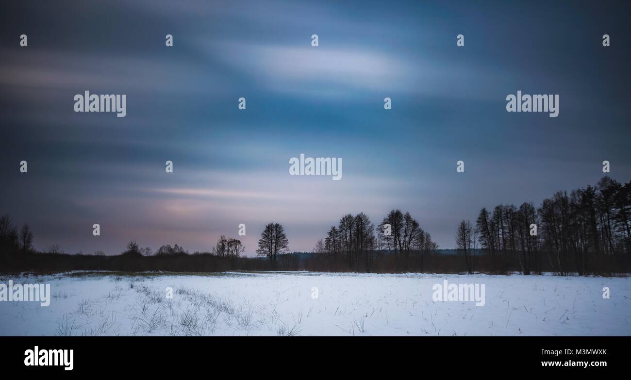 Winter landscape photographed with long exposure. Natural wild ...