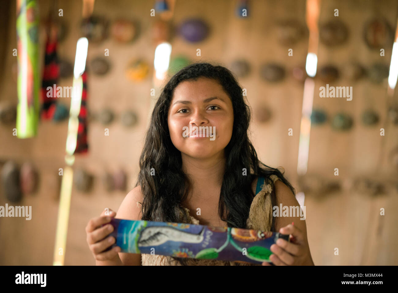 A young indigenous Maleku tribal girl takes part in a re-enactment of ...