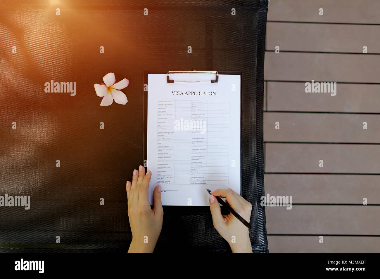 beautiful portrait of woman hands and new visa application form for ...