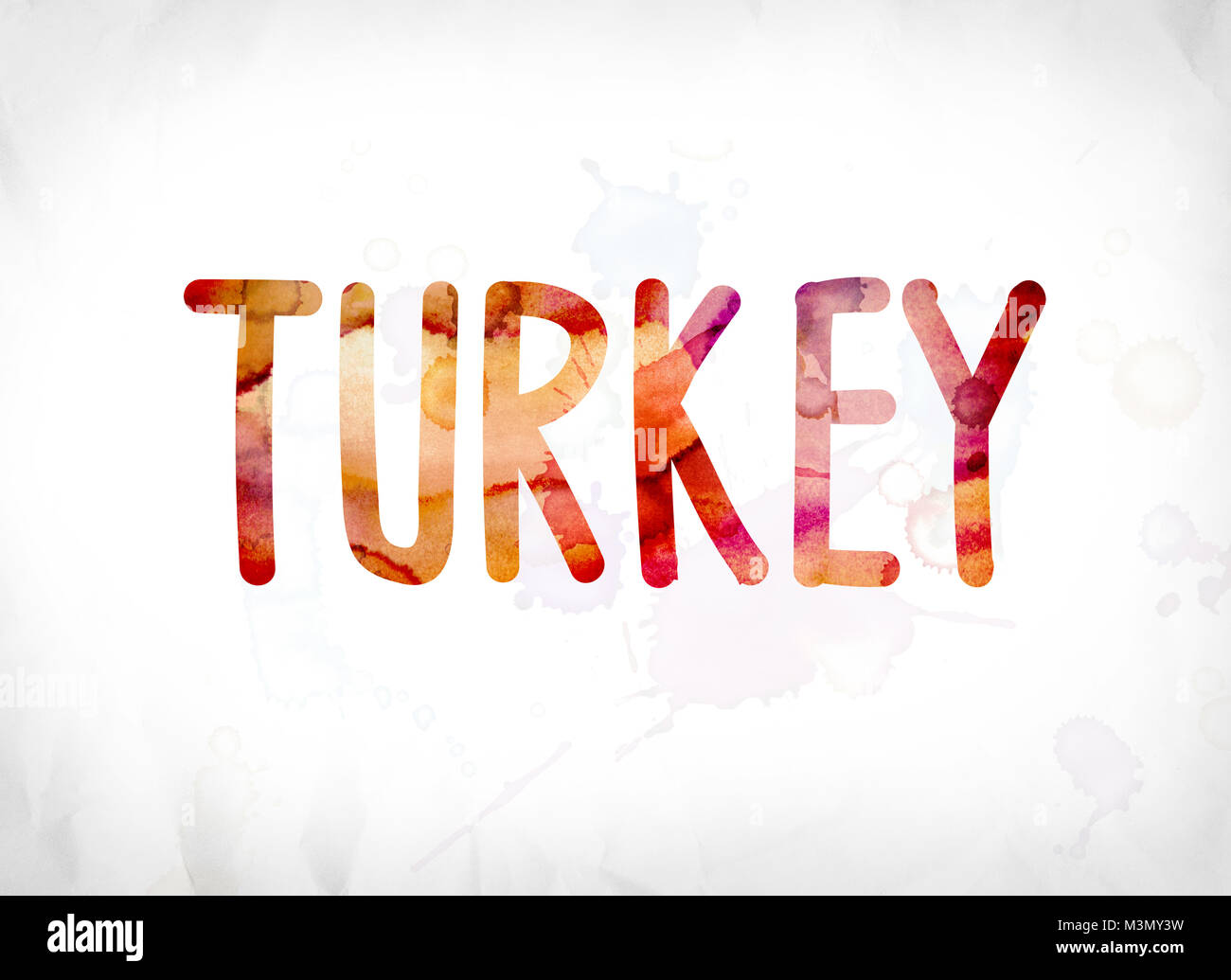 The word Turkey concept and theme painted in colorful watercolors on a ...