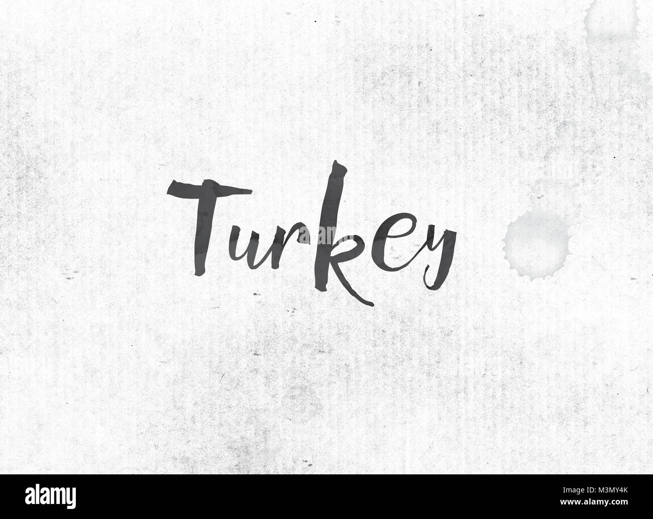 The word Turkey concept and theme painted in black ink on a watercolor ...