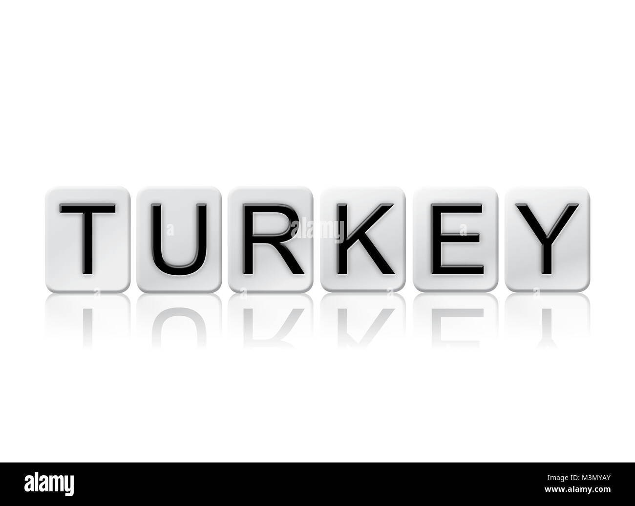The word Turkey concept and theme written in white tiles and isolated ...