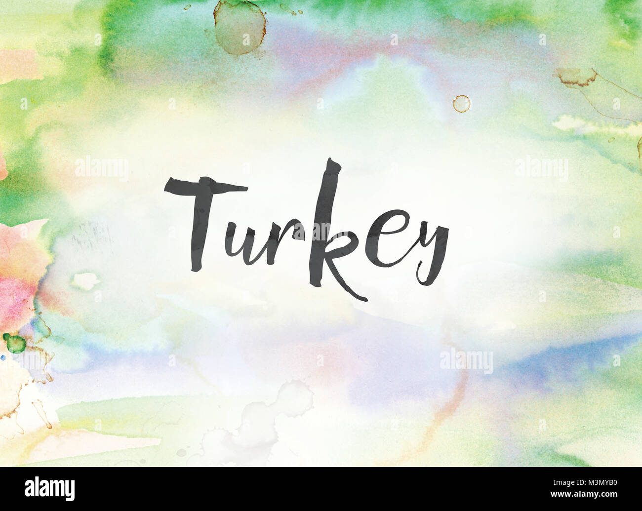 The word Turkey concept and theme written in black ink on a colorful ...
