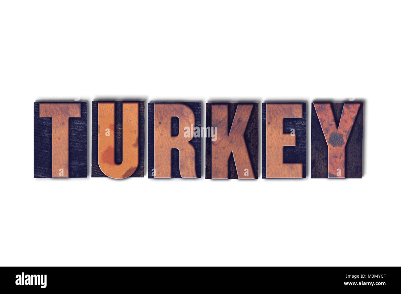 The word Turkey concept and theme written in vintage wooden letterpress ...
