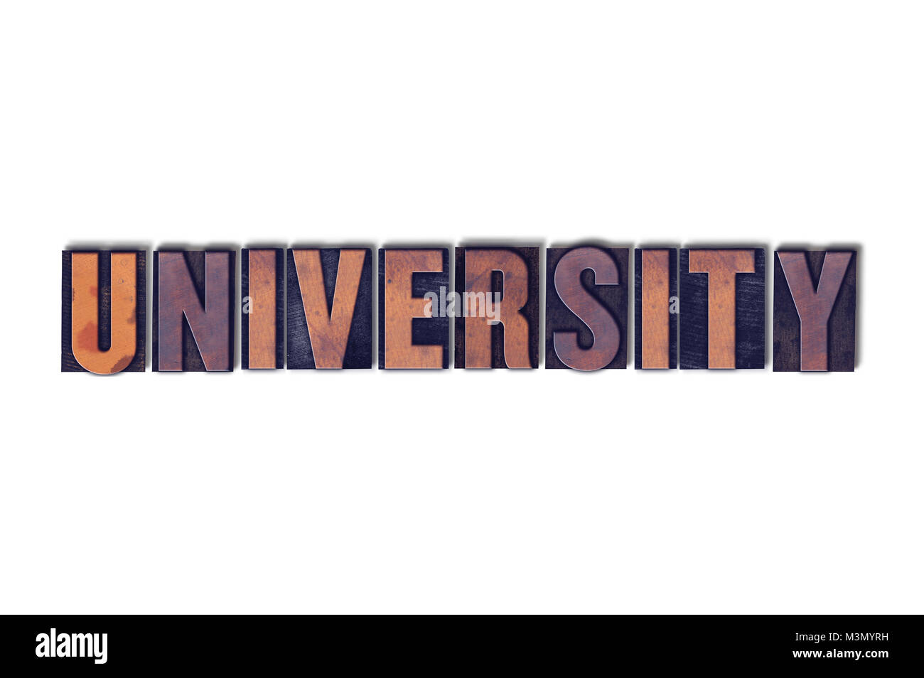 The word University concept and theme written in vintage wooden ...