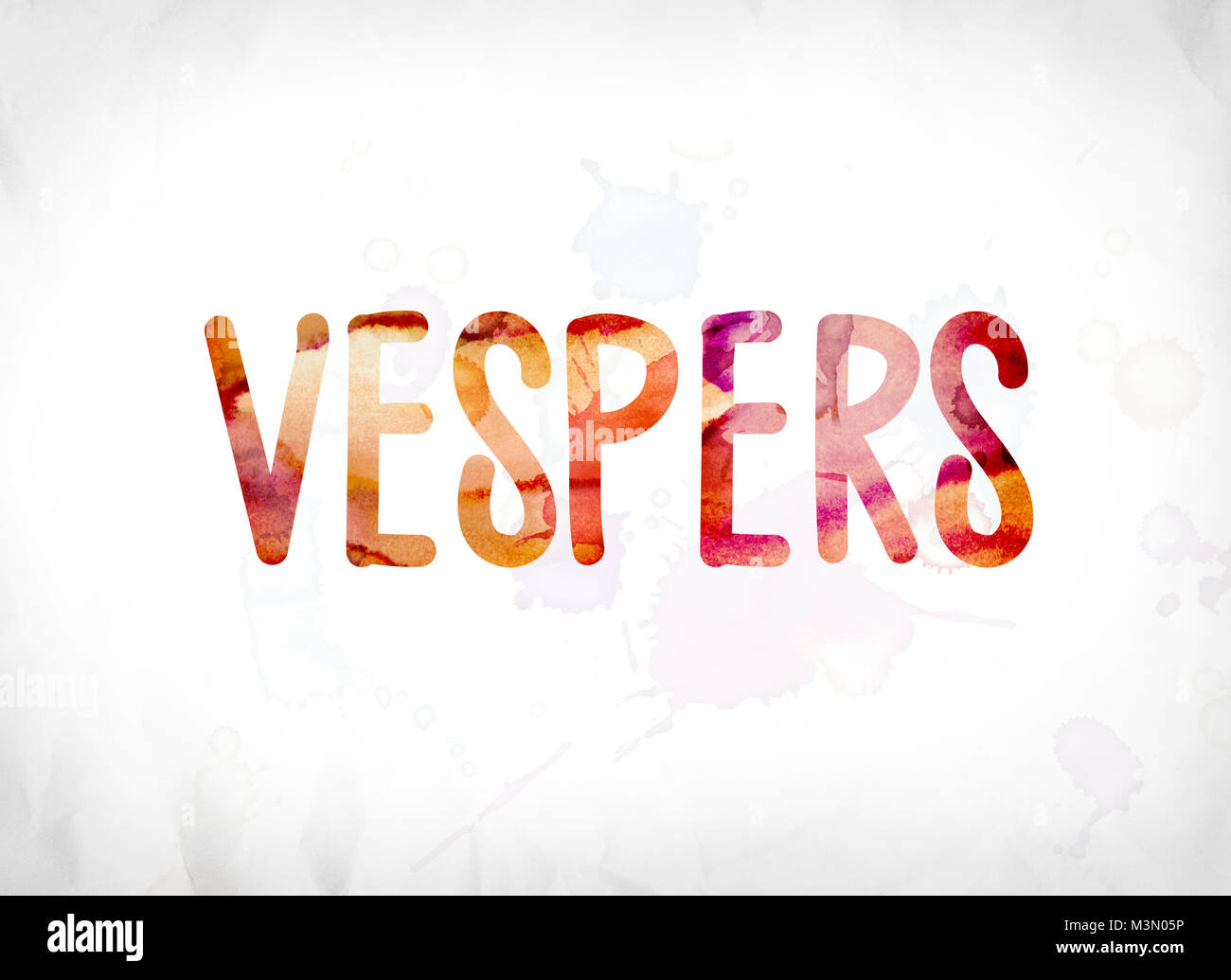 The word Vespers concept and theme painted in colorful watercolors on a ...