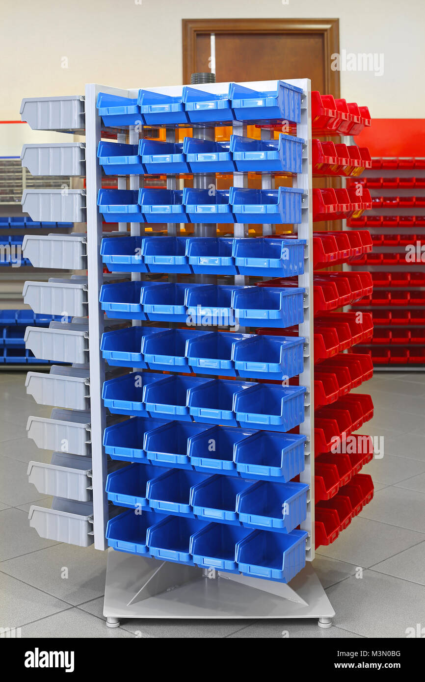Blue Plastic Racks for Small Parts Storage Stock Photo - Alamy