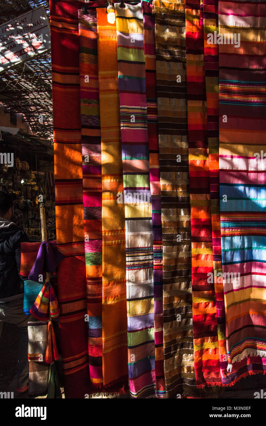 Colorful textiles with local design in Morocco Stock Photo - Alamy