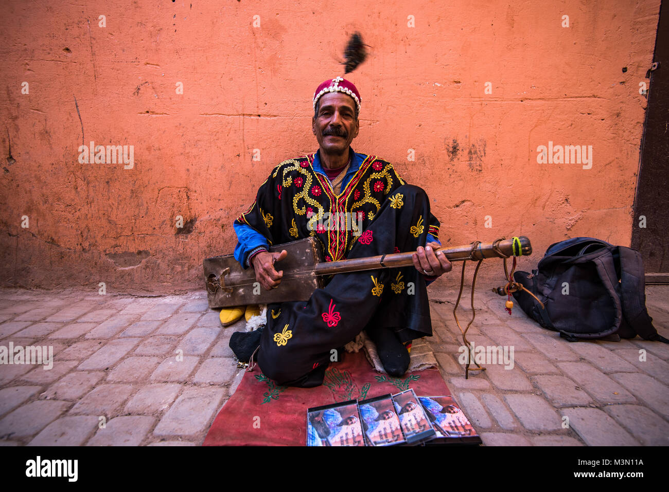 Marrakech,Morocco - January 2018:TStreet musician in traditional ...