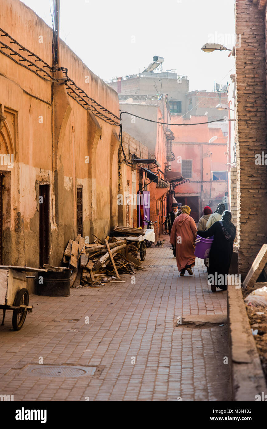 Marrakech,Morocco - January 2018:Daily life in dirty and ruined back ...