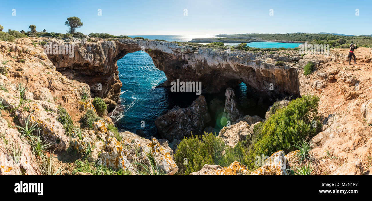 Natural bridge on the rock near Cala Falço in Palma de Mallorca, Spain ...
