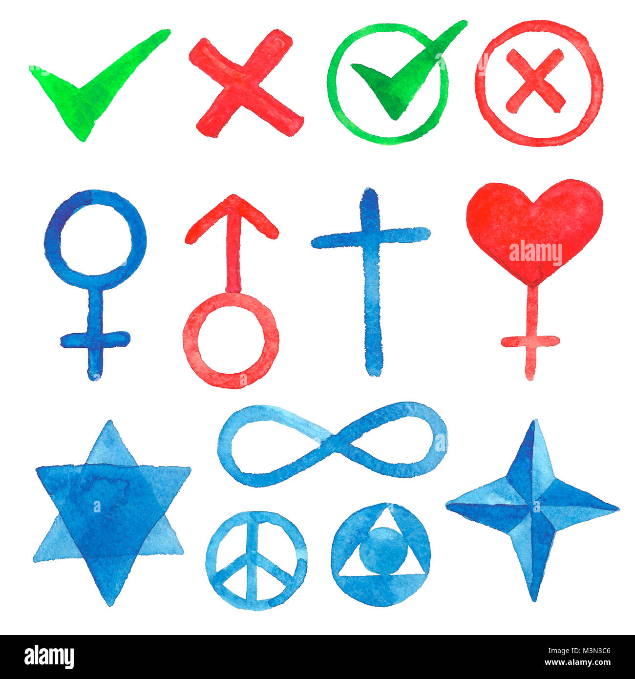 Collection of symbols and signs from around the world. Watercolor ...