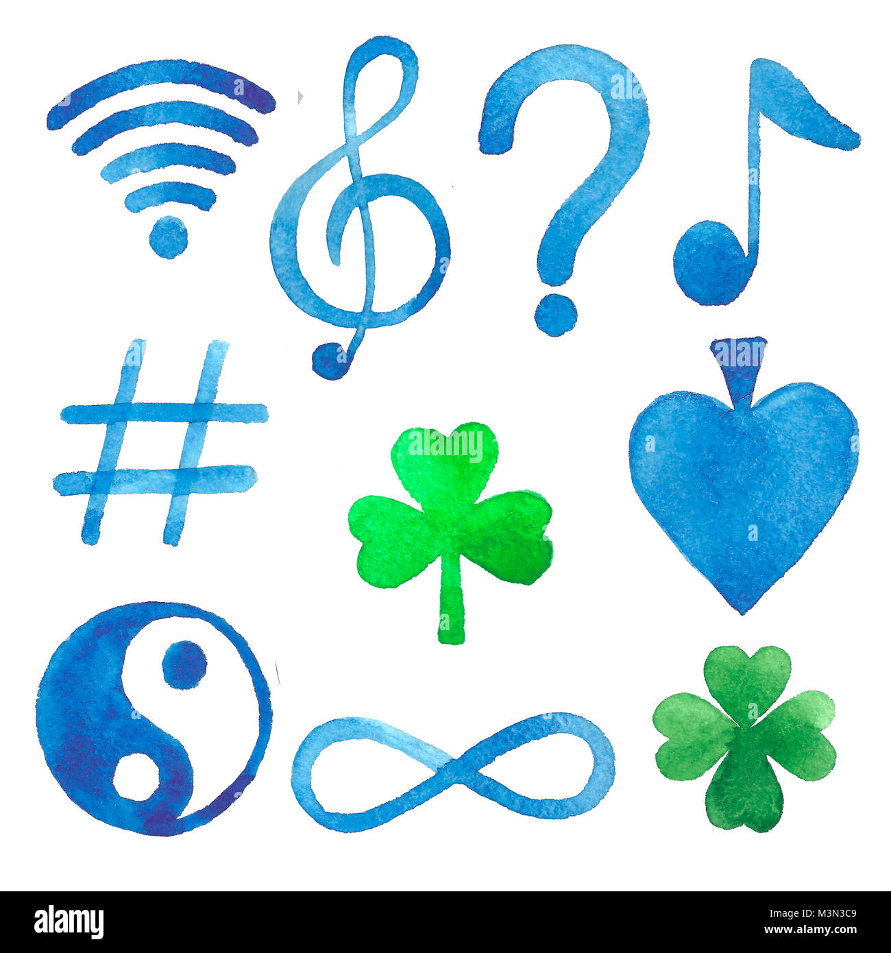 A collection of watercolor illustration of symbols and signs from ...