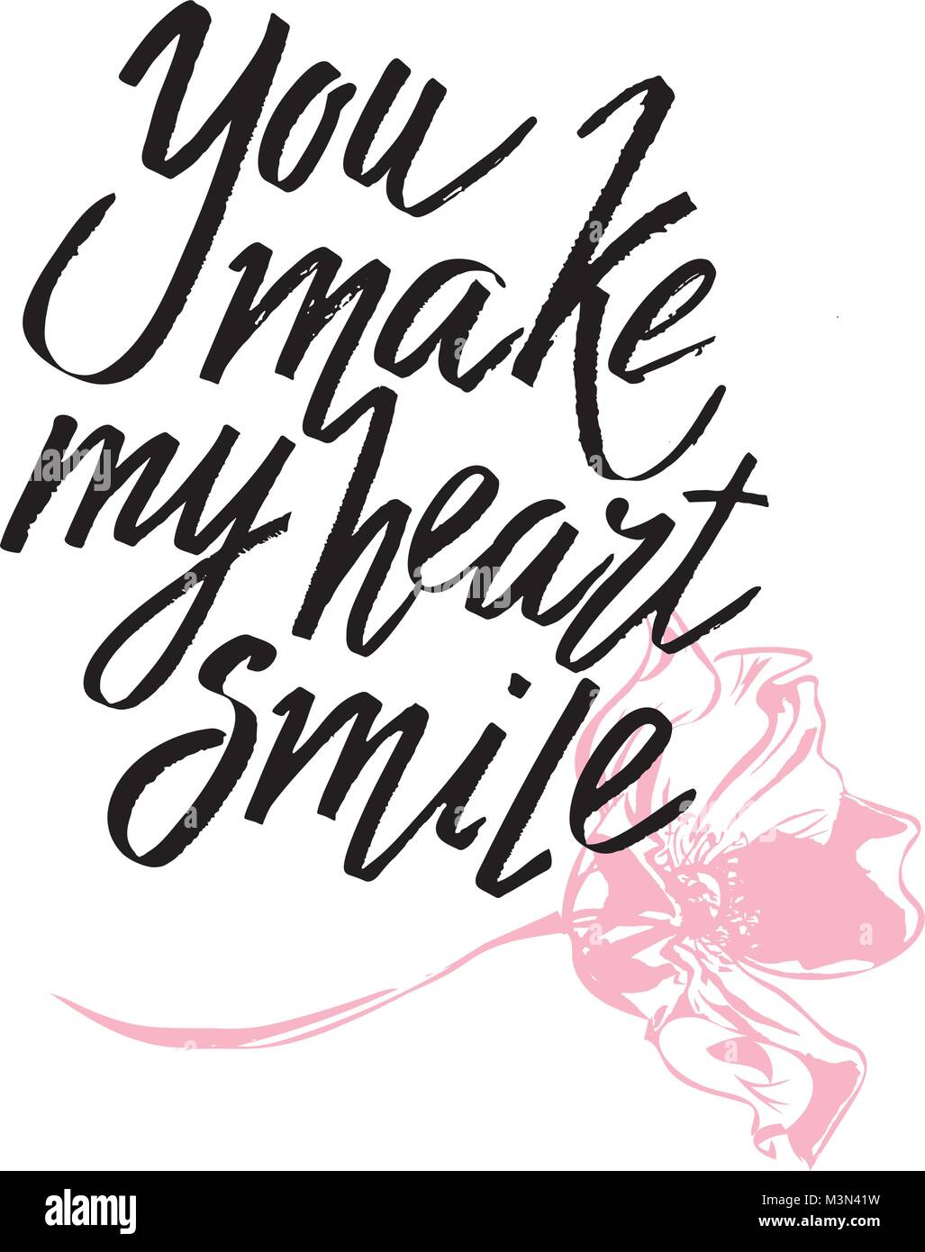 You make my heart smile. Valentines day calligraphy glitter card. Hand ...