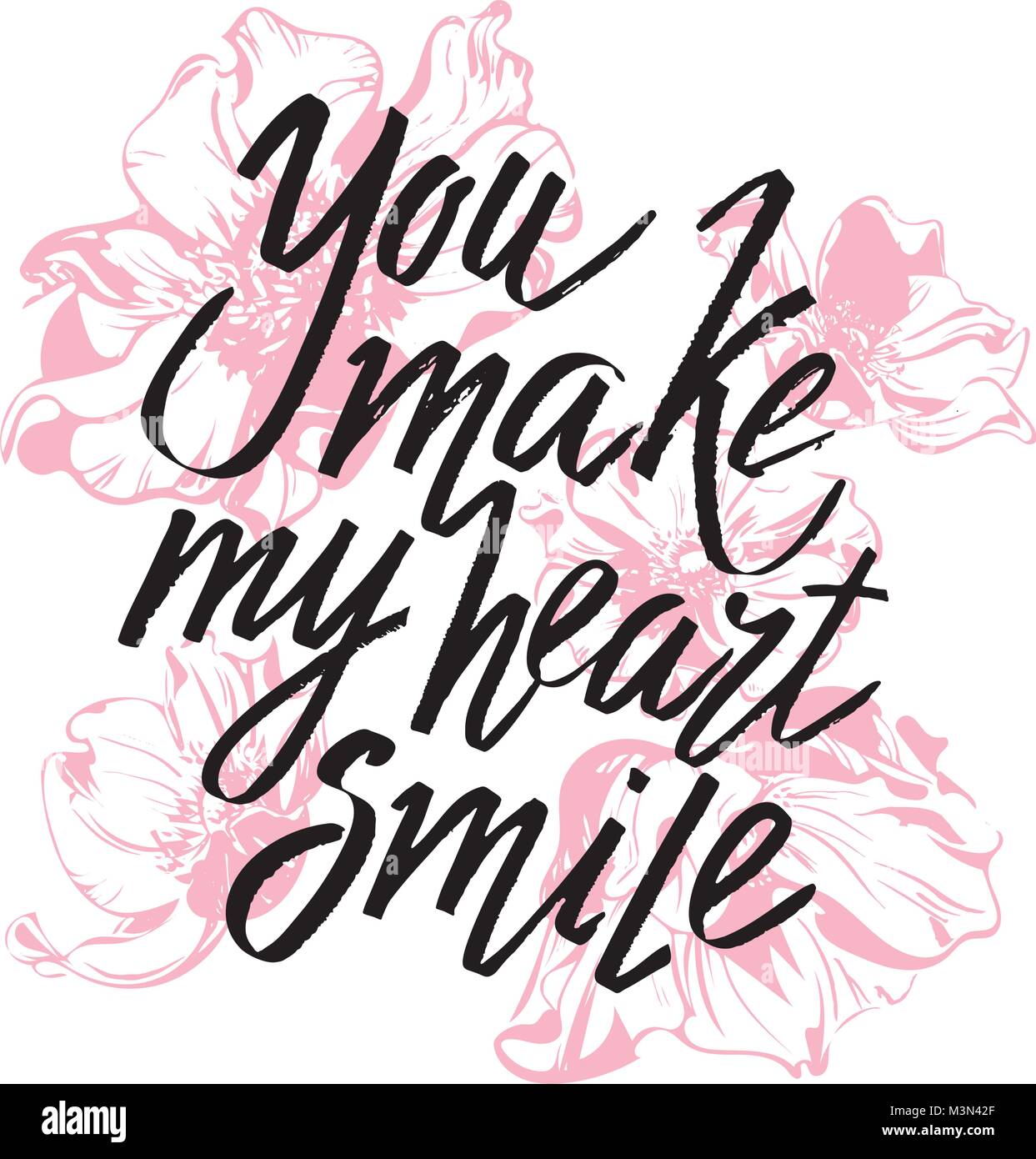 You make my heart smile. Valentines day calligraphy glitter card. Hand ...