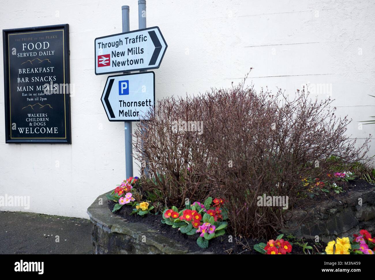 A road sign in the centre of New Mills Stock Photo - Alamy