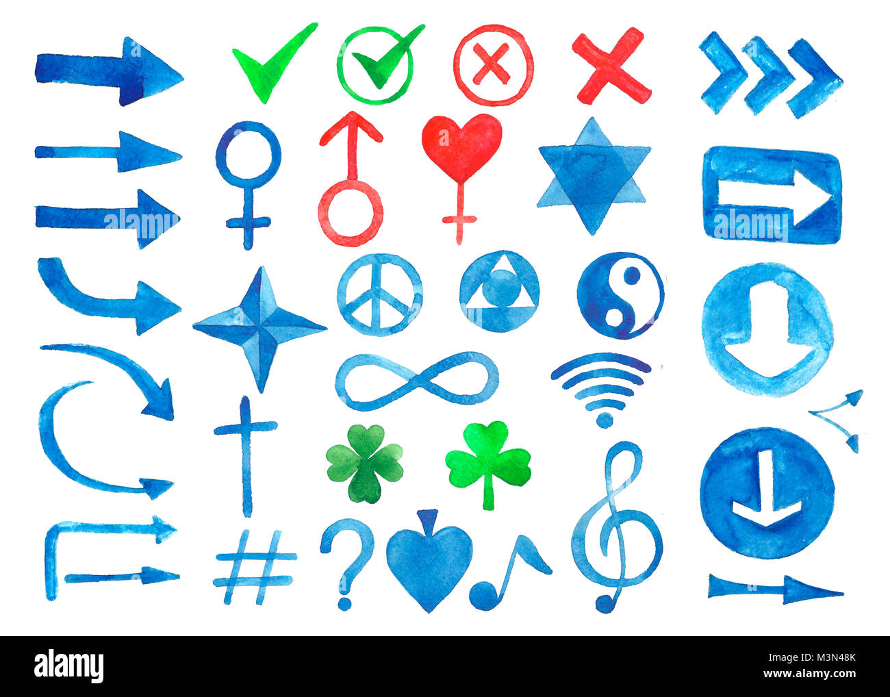 Large watercolor collection of symbols and signs from around the world ...