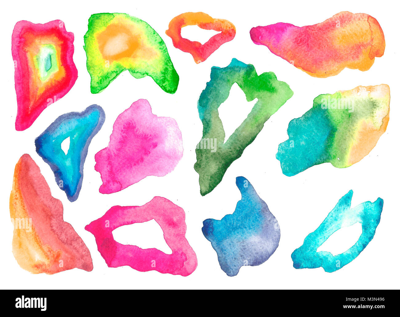 Watercolor collection of illustrations of blots of spots and traces ...