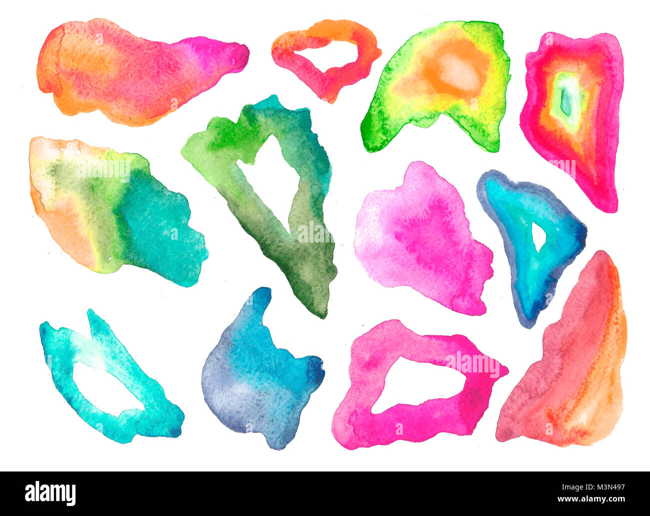 Watercolor collection of illustrations of blots of spots and traces ...