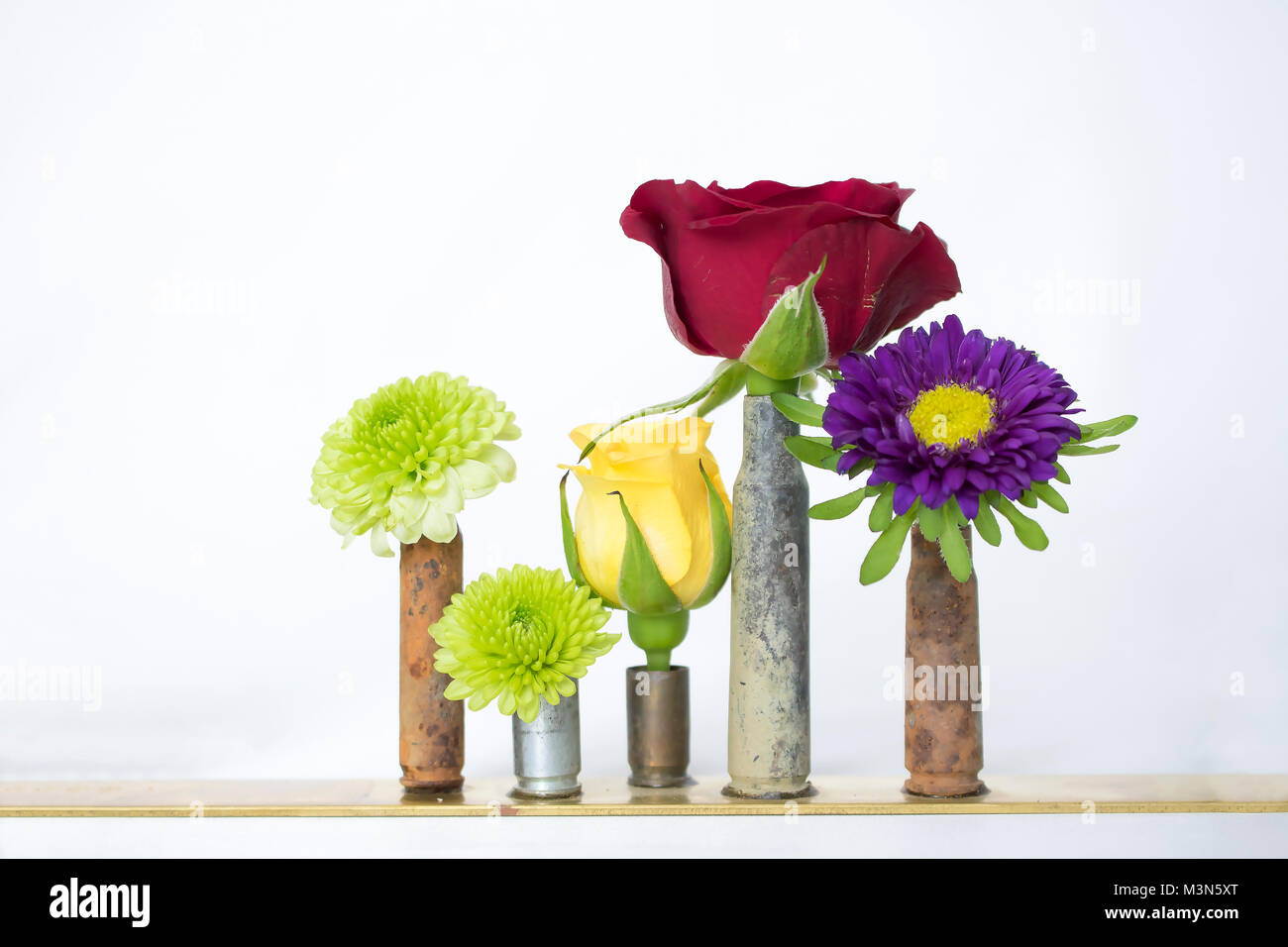 Row of Antique Bullet Casings or Shells of Different Sizes Hold Roses ...