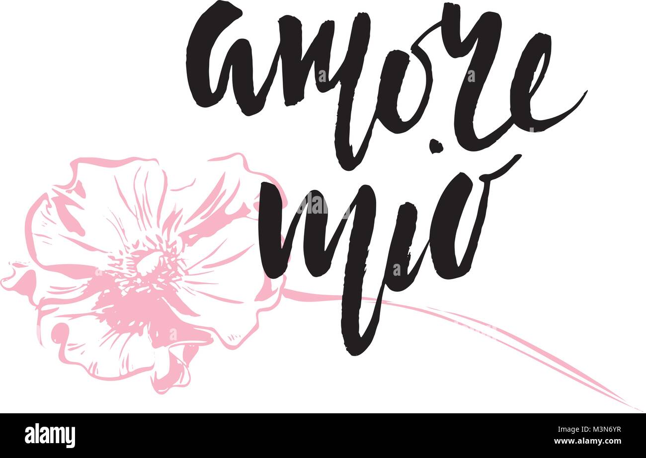 Amore mio. Valentines day calligraphy glitter card. Hand drawn design ...