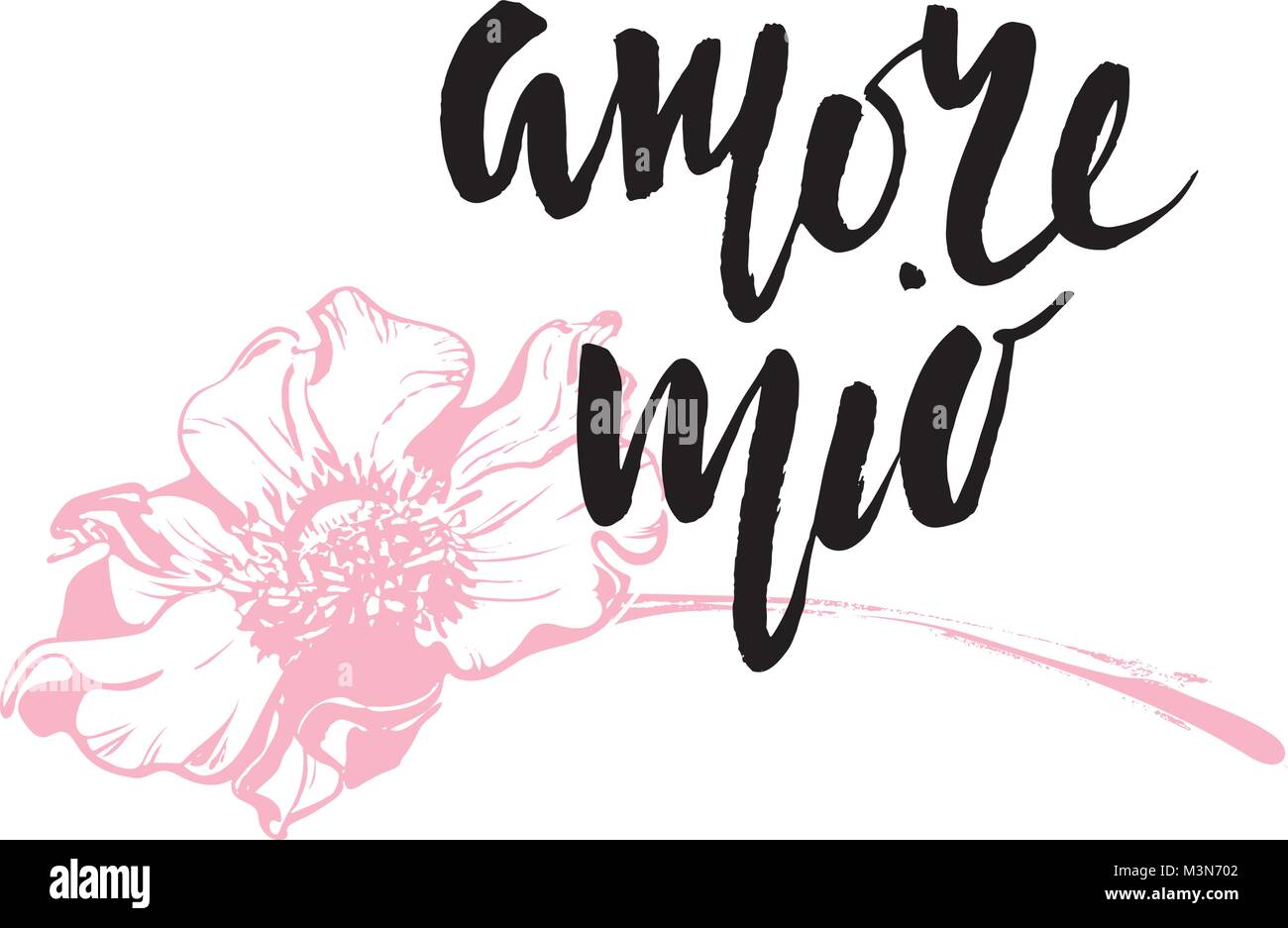 Amore mio. Valentines day calligraphy glitter card. Hand drawn design ...