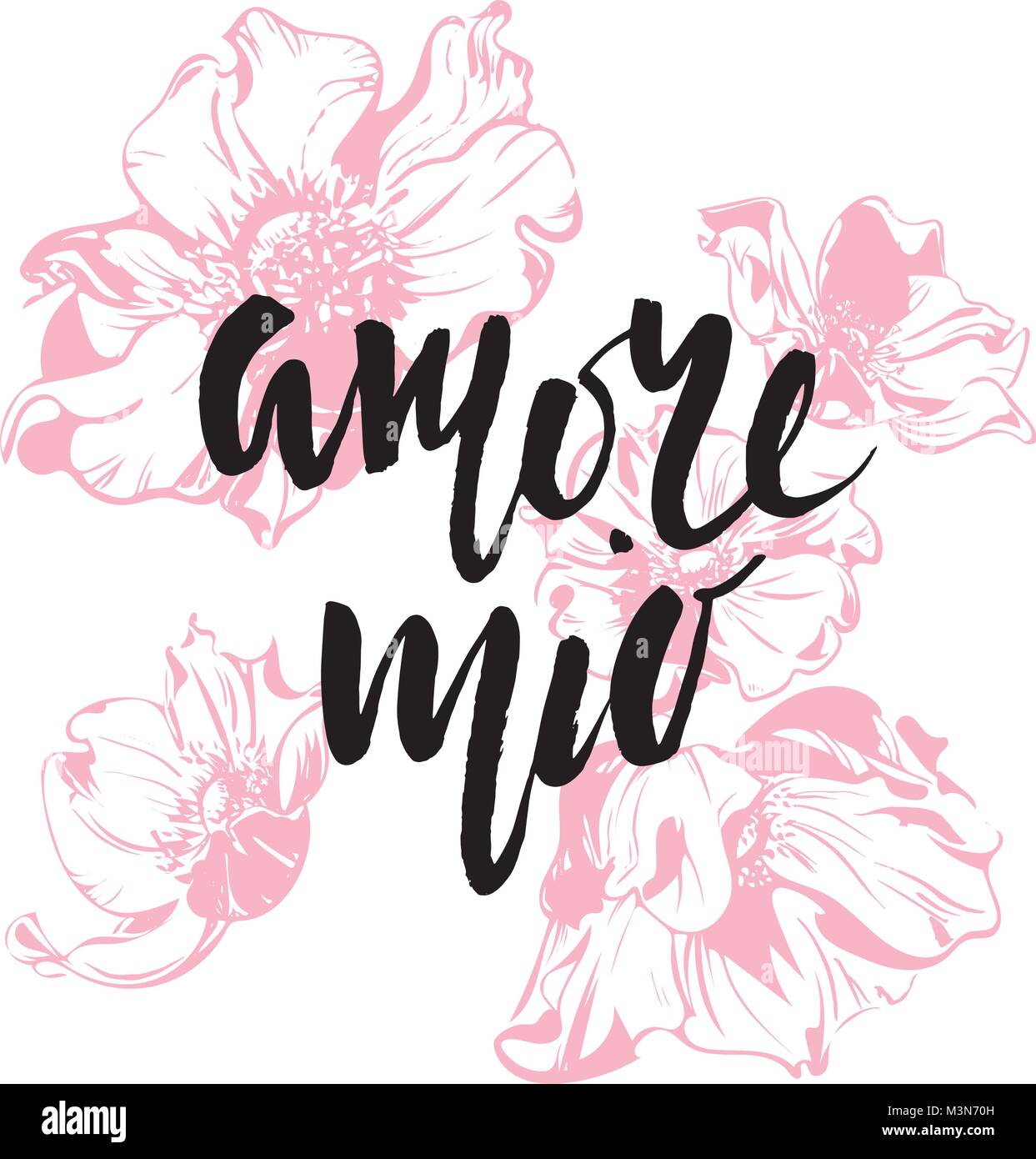 Amore mio. Valentines day calligraphy glitter card. Hand drawn design ...