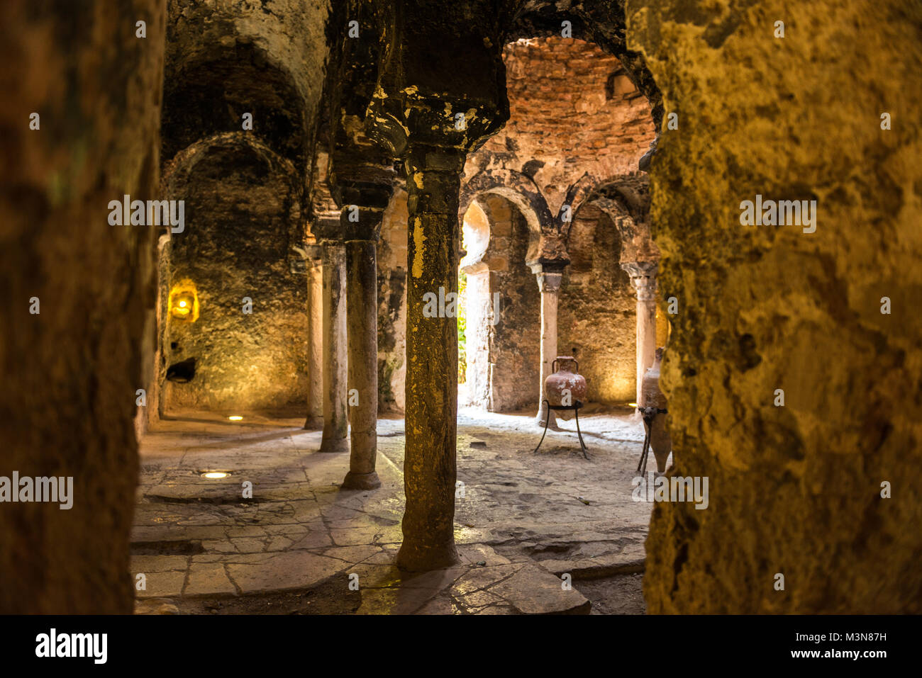 View of the interior of the antique Arab baths in Majorca, Spain Stock ...
