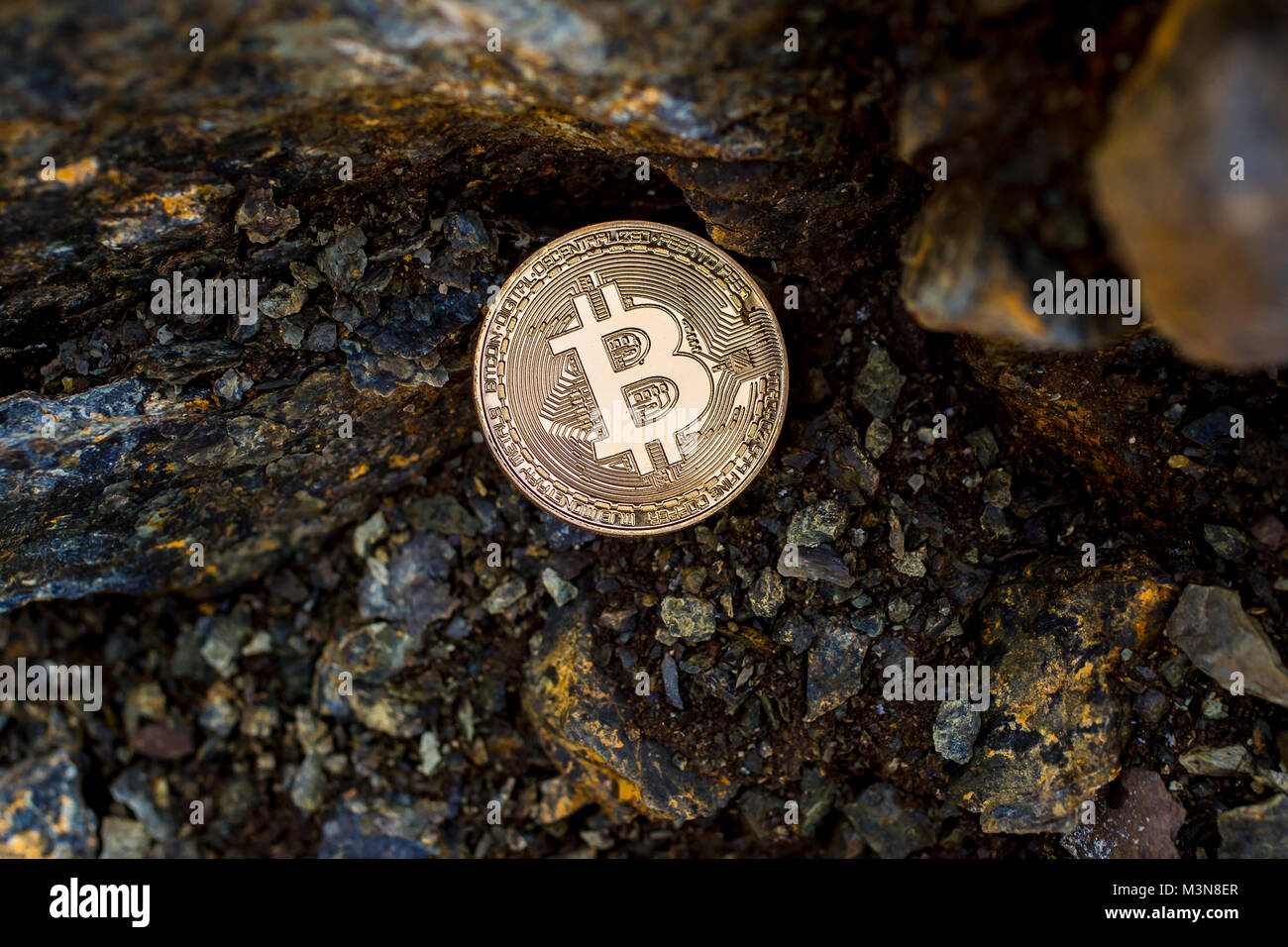 bitcoin on the stone background Stock Photo - Alamy