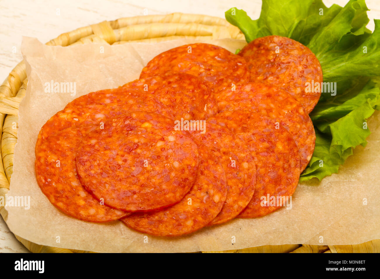 Pepperoni sliced sausage Stock Photo - Alamy