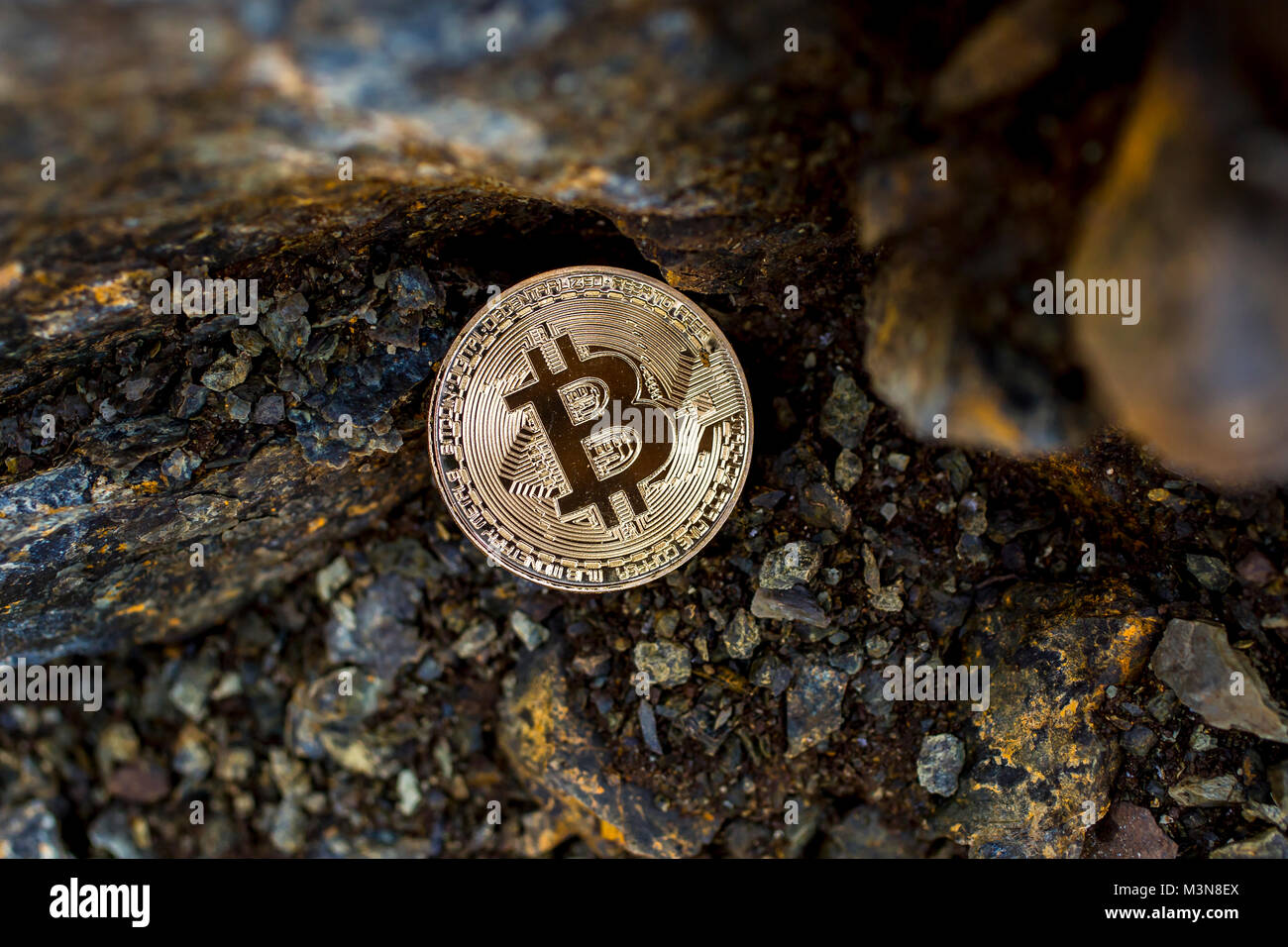 bitcoin on the stone background Stock Photo - Alamy